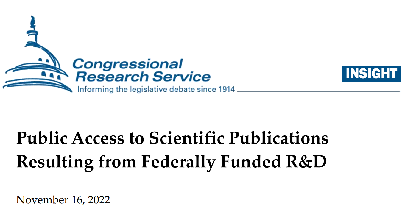 New Brief From CRS: "Public Access to Scientific Publications Resulting ...